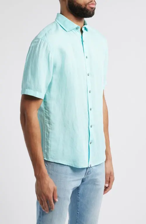 Johnnie-o Gianna Hangin' Out Short Sleeve Linen & Lyocell Button-up Shirt - Tarpon
