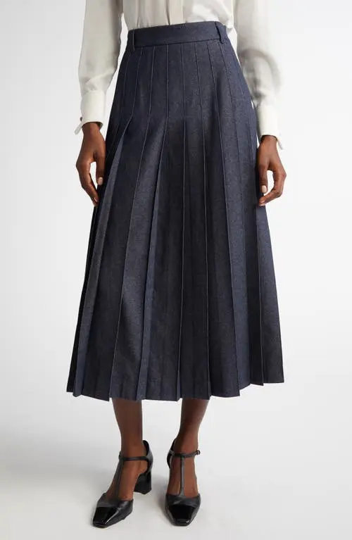 Max Mara Vale Pleated Denim Midi Skirt