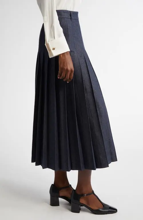 Max Mara Vale Pleated Denim Midi Skirt