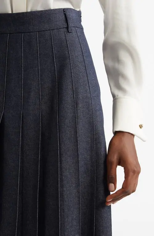 Max Mara Vale Pleated Denim Midi Skirt