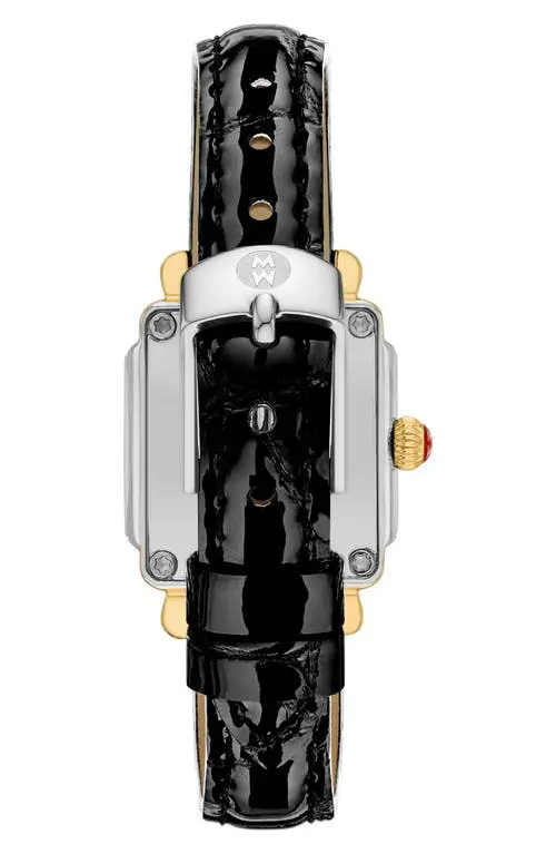 Michele Mini Deco Madison Special Edition Two-tone 18k Gold Plate Diamond Pavé Leather Strap Watch - Black