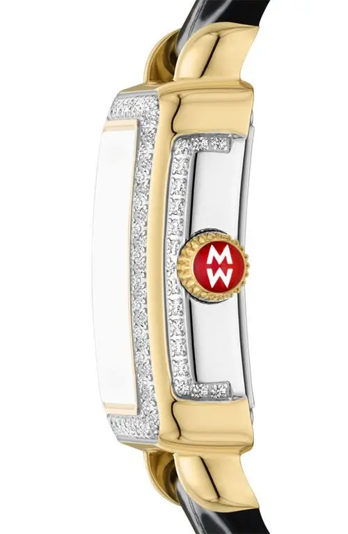 Michele Mini Deco Madison Special Edition Two-tone 18k Gold Plate Diamond Pavé Leather Strap Watch - Black