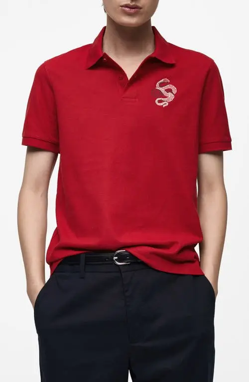 Mango Embroide Graphic Polo - Red