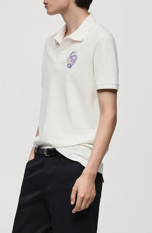 Mango Embroide Graphic Polo - White