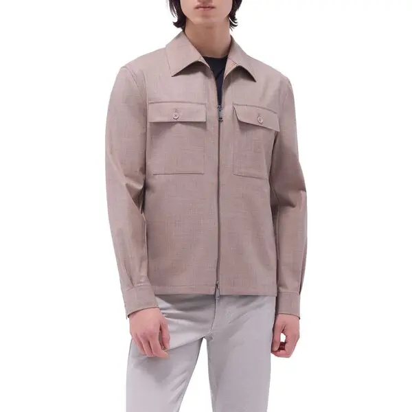 Bugatchi Stretch Wool Zip Shirt Jacket - Sand