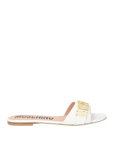 Moschino Calfskin Embellished Slide Sandals - White