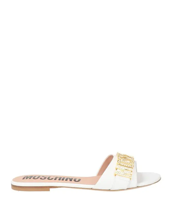 Moschino Calfskin Flat Sandals With Logo Detail - White