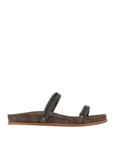 Brunello Cucinelli Leather Embellished Flat Sandals