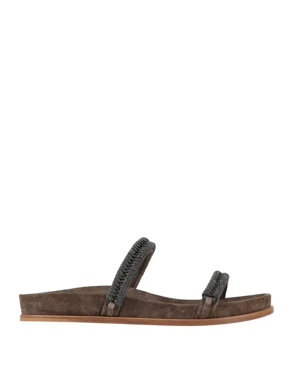Brunello Cucinelli Leather Embellished Flat Sandals