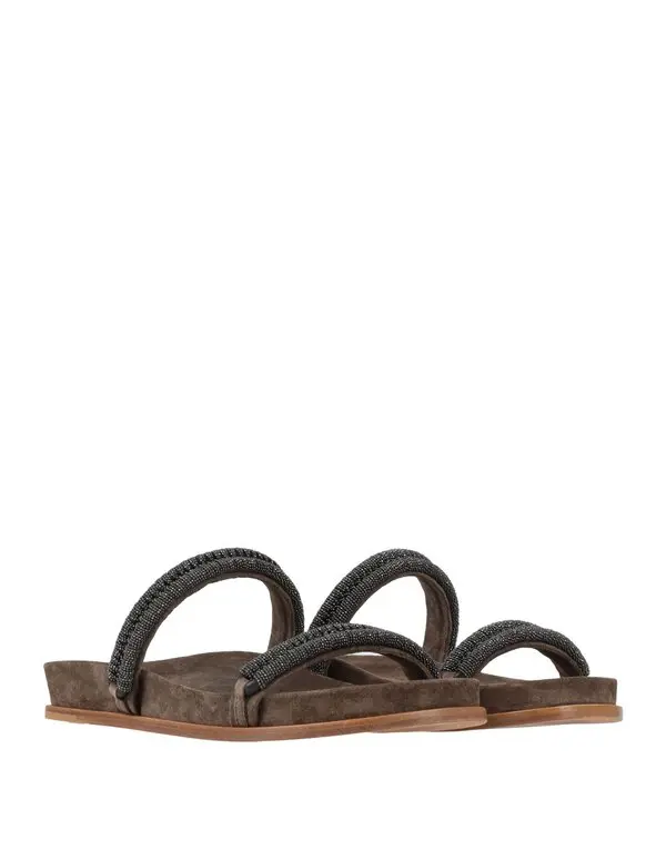 Brunello Cucinelli Leather Embellished Flat Sandals