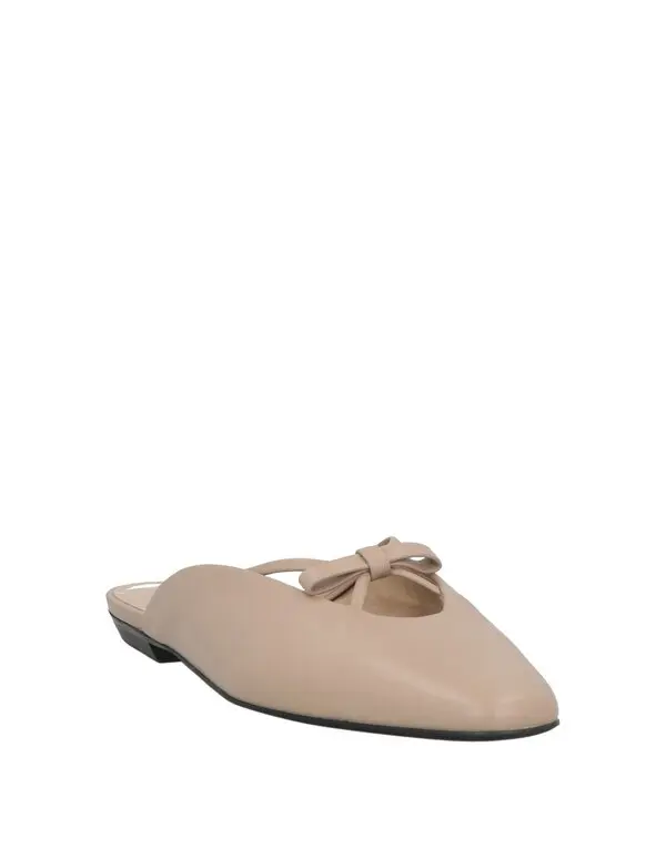 By Far Flat Mules With Bow Detailing - Beige