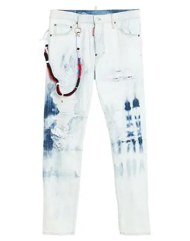 Dsquared2 Distressed Skinny Jeans With Leather Trim - Blue
