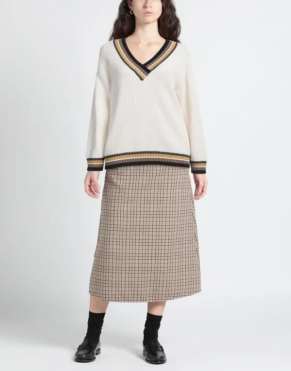 MOORER Striped V-neck Sweater - White