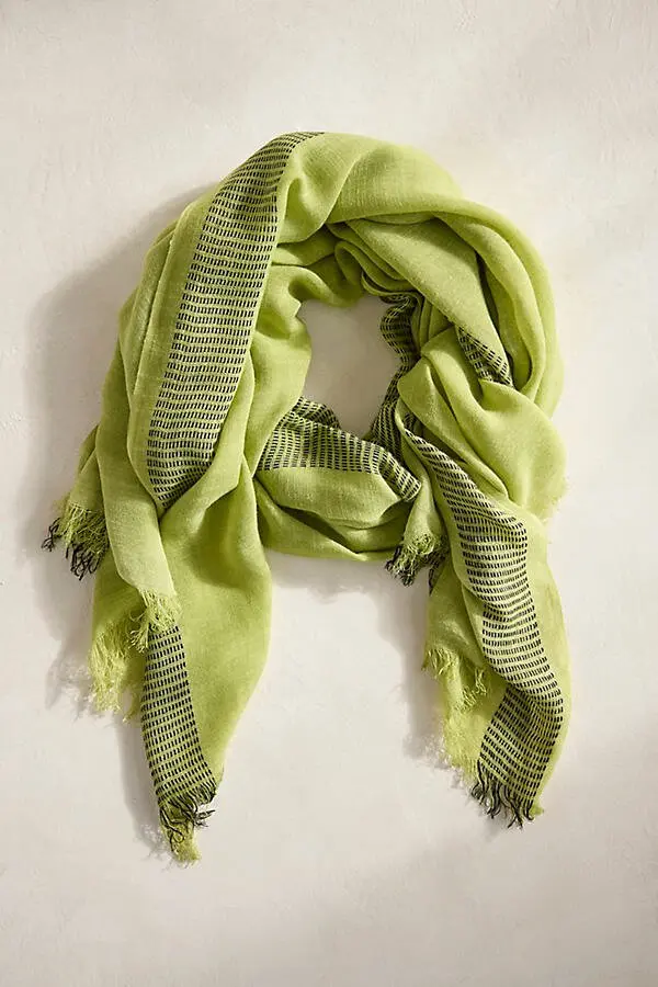 ELIZABETH GILLETT Frged Stripe Scarf - Olive