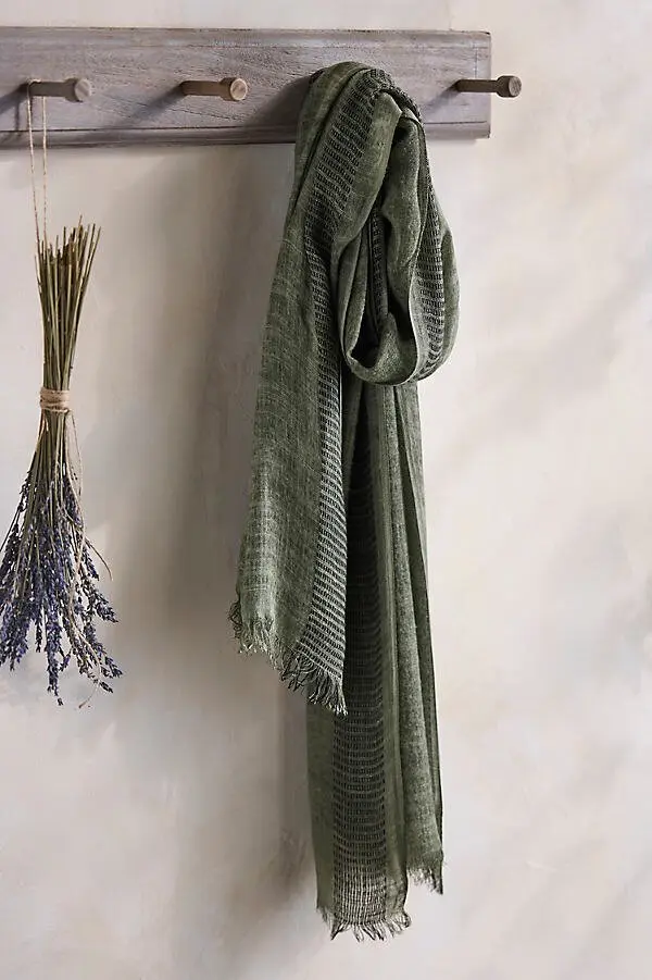 ELIZABETH GILLETT Frged Stripe Scarf - Olive
