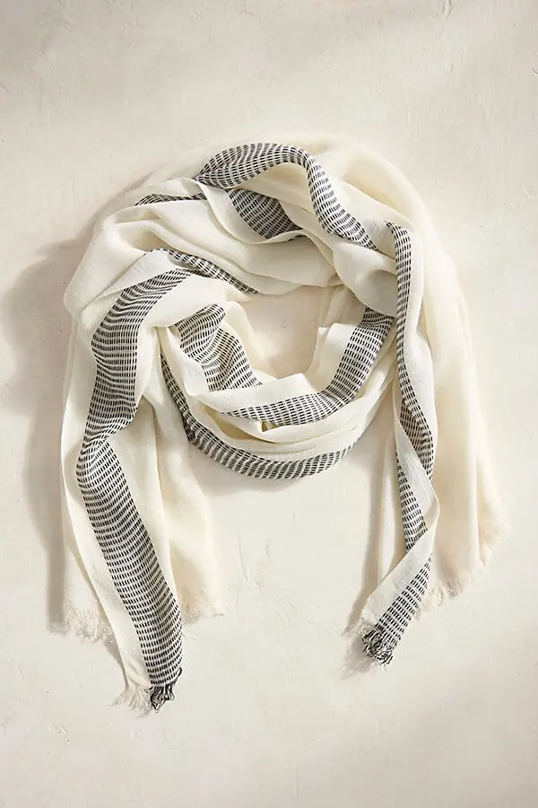 ELIZABETH GILLETT Frged Stripe Scarf - White