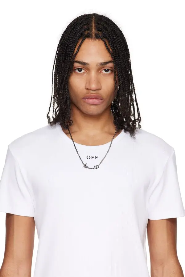 Off-White Barbed Wire Motif Two-Tone Necklace In Silver Black