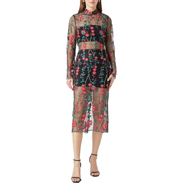 sachin and babi light blue dress Floral Embroidered Overlay Sheer Mesh Black Fairy Dress 2X Whimsigoth  Witchy NWT main image 1