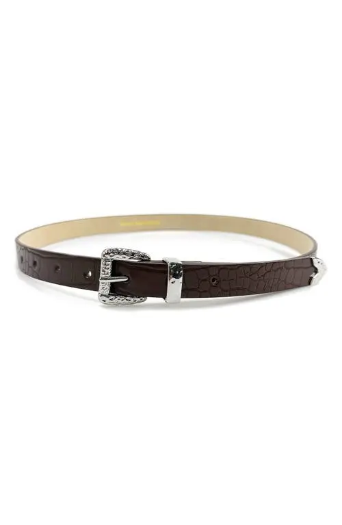 PETIT MOMENTS Ennis Faux Leather Belt - Brown Croc/ Silver