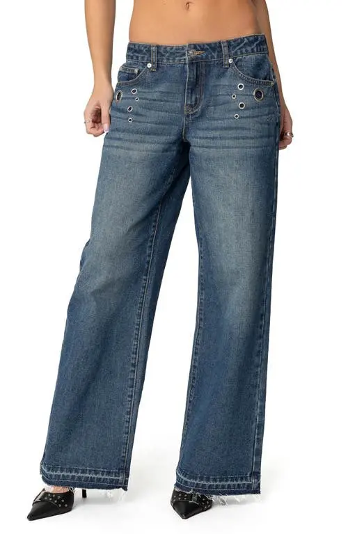 EDIKTED Davis Grommet Low Rise Wide Leg Jeans