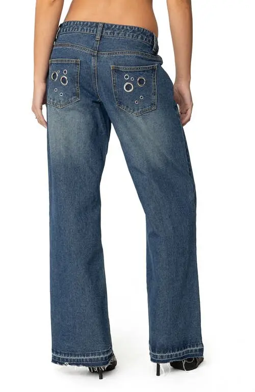 EDIKTED Davis Grommet Low Rise Wide Leg Jeans