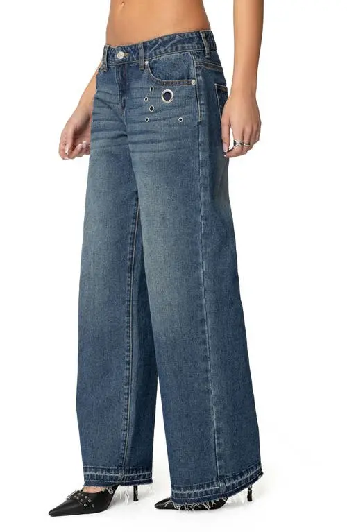 EDIKTED Davis Grommet Low Rise Wide Leg Jeans
