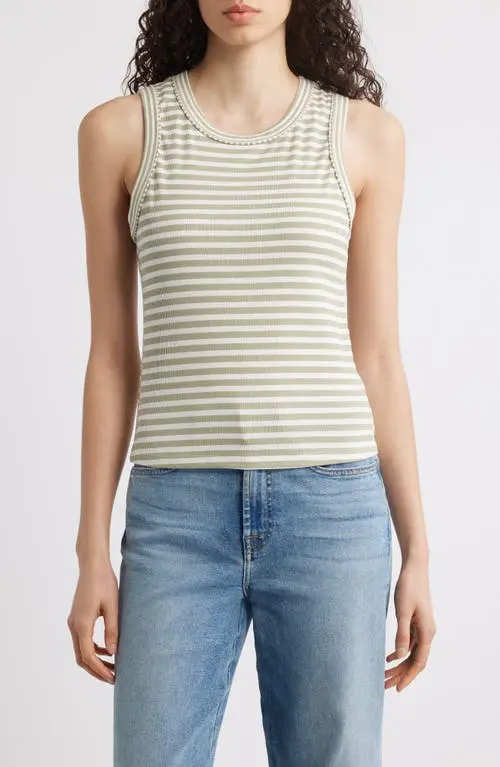 Wit & Wisdom Stripe Rib Tank - Sage/ Off White