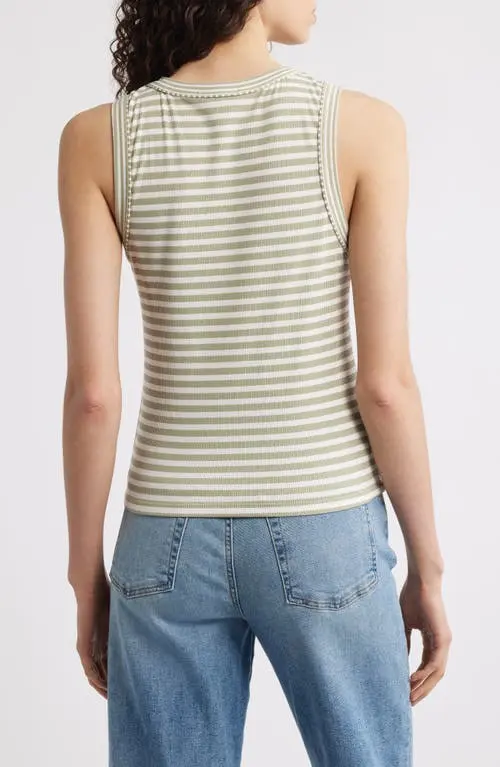 Wit & Wisdom Stripe Rib Tank - Sage/ Off White