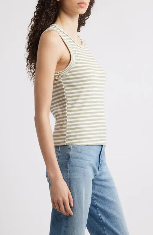 Wit & Wisdom Stripe Rib Tank - Sage/ Off White