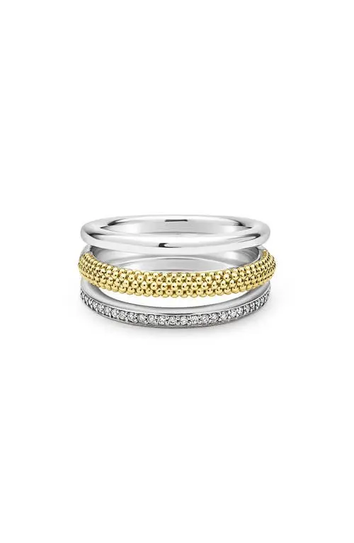 Lagos Caviar Lux Pavé Diamond Ring - Two-tone