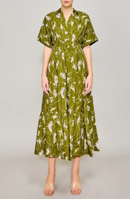 Melloday Floral Fit & Flare Midi Dress In Olive White - 45% Off |  Editorialist