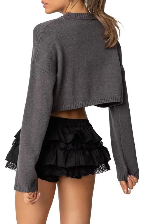 EDIKTED Bow Crewneck Crop Sweater - Gray