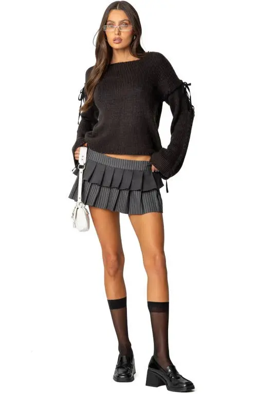 EDIKTED Amelia Lace Up Sleeve Sweater - Dark-gray