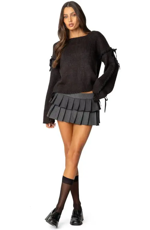 EDIKTED Amelia Lace Up Sleeve Sweater - Dark-gray