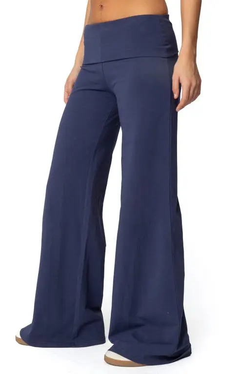EDIKTED Wide Leg Foldover Pants - Navy