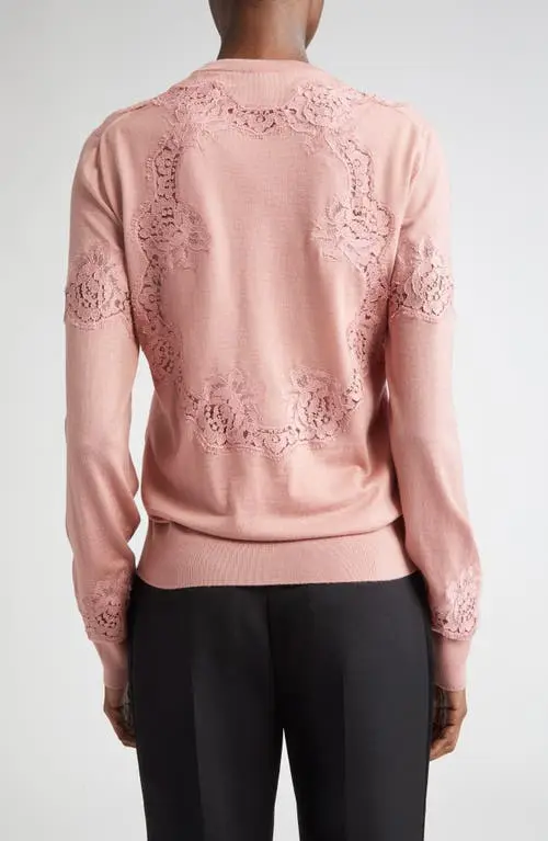 Dolce & Gabbana Lace Detail Virgin Wool & Cotton Blend Cardigan - Rosa Polvere Scuro