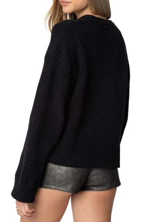 EDIKTED Marleen Oversized Crewneck Cotton Sweater - Black