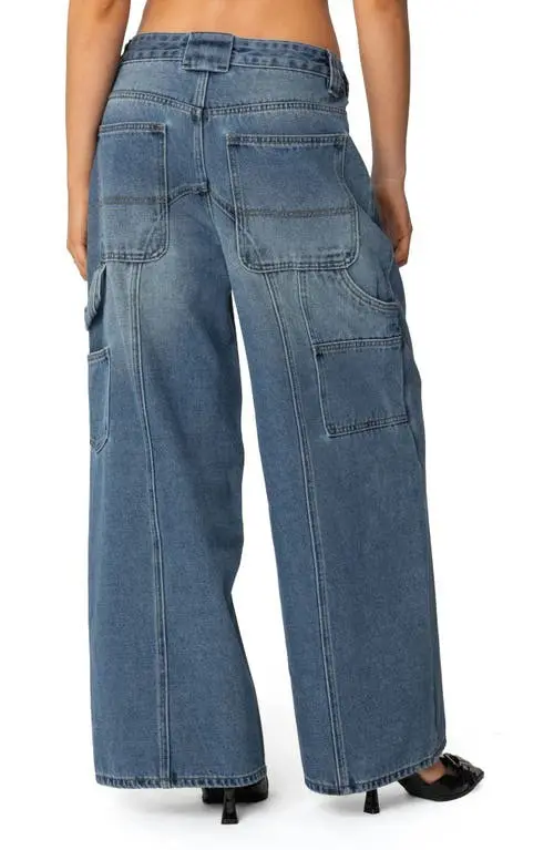EDIKTED Baggy Low Rise Carpenter Jeans - Blue-washed
