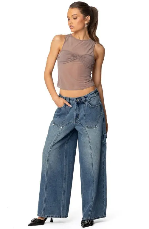 EDIKTED Baggy Low Rise Carpenter Jeans - Blue-washed