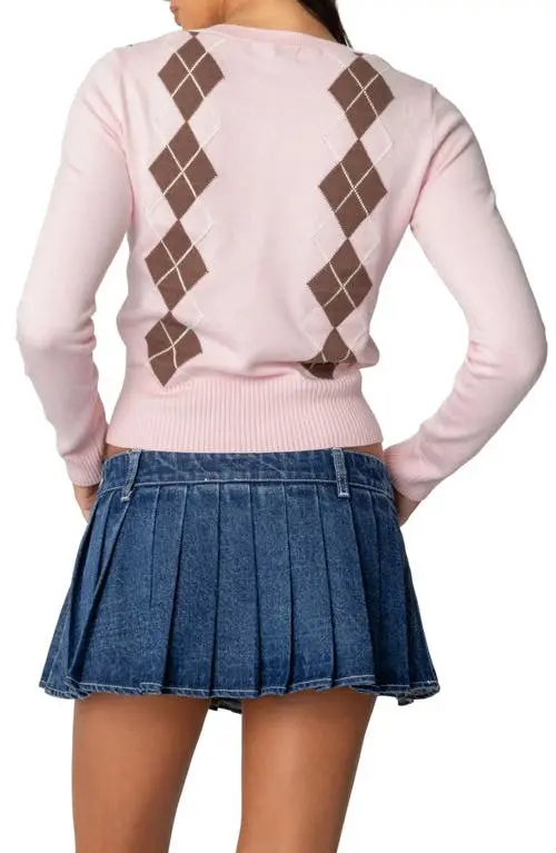 EDIKTED Argyle V-neck Sweater - Light-pink