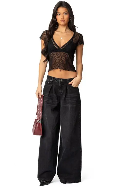 EDIKTED Julie Sheer Lace Crop Top
