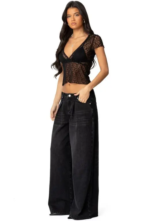 EDIKTED Julie Sheer Lace Crop Top