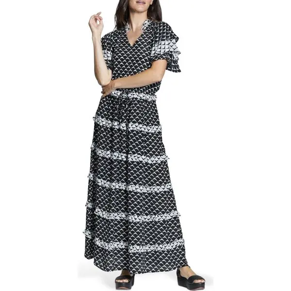 APNY Tiered Ruffle Maxi Dress - Black/white