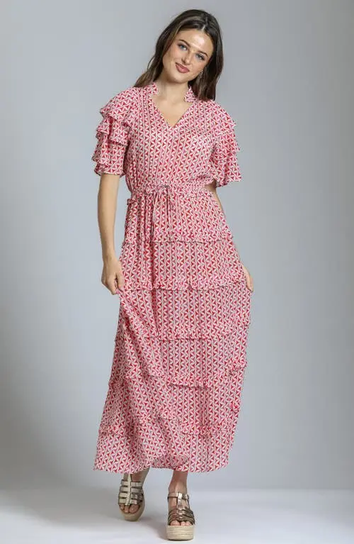 APNY Tiered Ruffle Maxi Dress - Red Multi