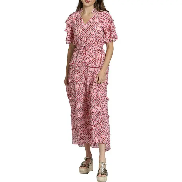 APNY Tiered Ruffle Maxi Dress - Red Multi