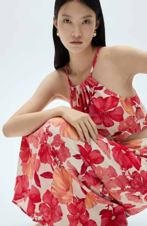 Mango Floral Maxi Dress With Cutout In Red - 50% Off | Editorialist