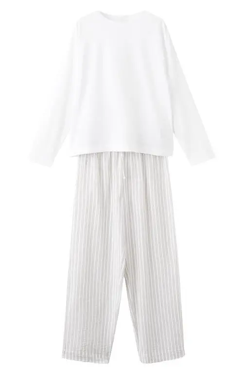 Mango Two-piece Stripe Cotton Pajamas - Grey