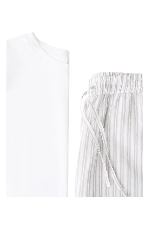 Mango Two-piece Stripe Cotton Pajamas - Grey