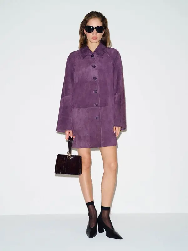 REFORMATION Veda Celine Suede Leather Jacket - Purple
