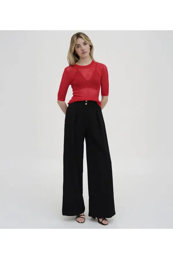 Rosetta Getty Mesh Cropped Sleeve Pullover - Red